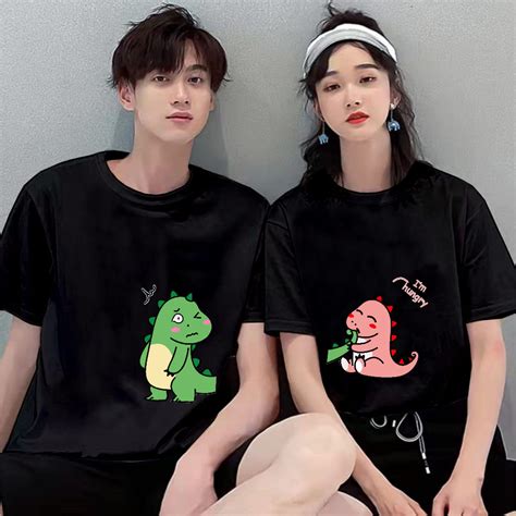 Jual Baju Kaos Couple Pacar Distro Dino Hungry Pria Wanita Lengan