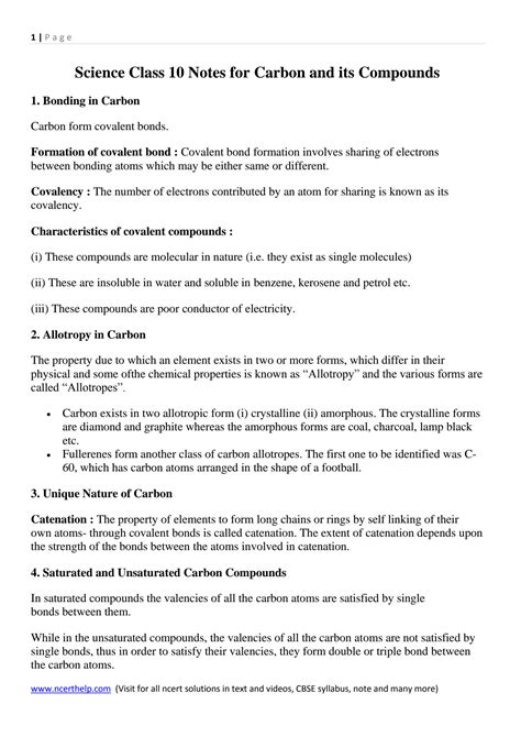SOLUTION Science Notes For Class Chapter Carbon And Its Compounds Studypool
