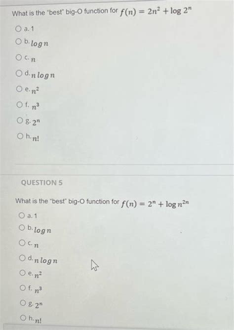 solved what is the best big o function for f n 2n2 log2n