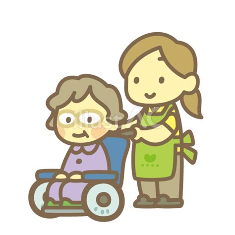 車椅子に座る女性と押す女性イラスト No 23869477／無料イラストフリー素材なら「イラストac」