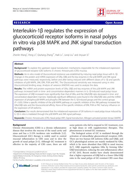 Pdf Interleukin 1β Regulates The Expression Of Glucocorticoid