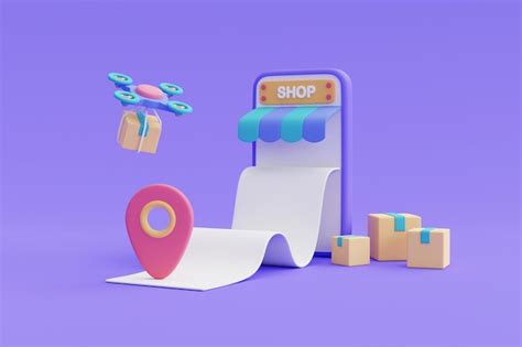 온라인 배송 서비스는 배송 상자 전자 상거래 배송 및 물류3d 렌더 일러스트레이션을 사용하여 추적을 매핑합니다 프리미엄 사진