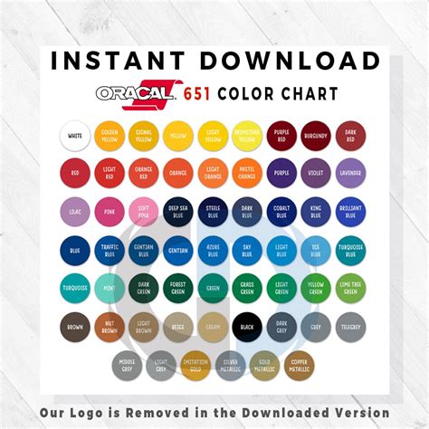 Printable Oracal 651 Color Chart