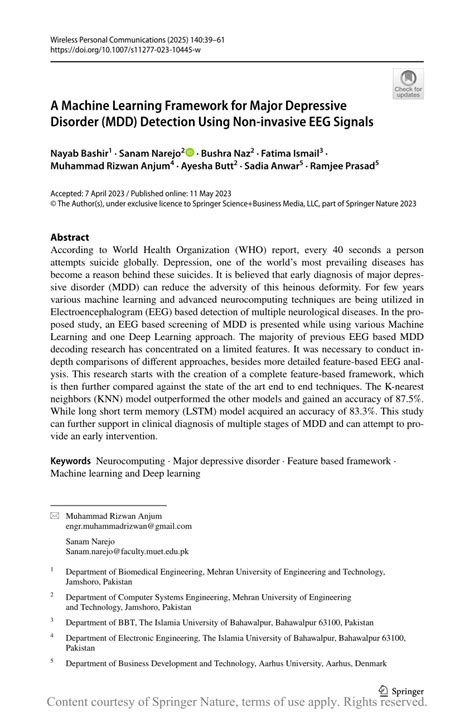 A Machine Learning Framework For Major Depressive Disorder Mdd