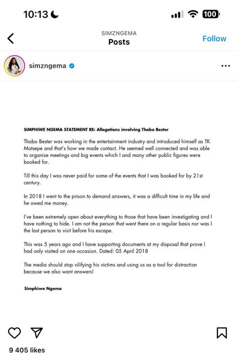 Under Pressure Simphiwe Ngema Deletes Statement On Bester