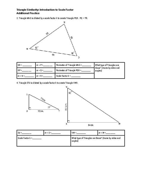 Triangle Similarity Scale Factor Additional Practice Problems By