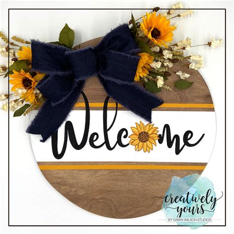 Sunflower Door Hanger Welcome Door Hanger Round Door Decor Etsy
