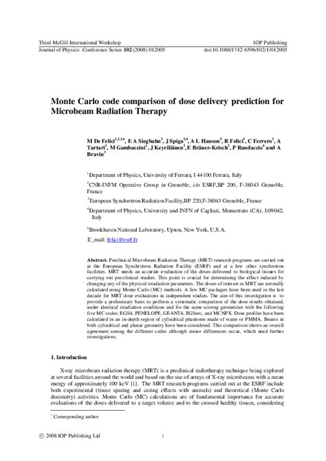Pdf Monte Carlo Code Comparison Of Dose Delivery Prediction For