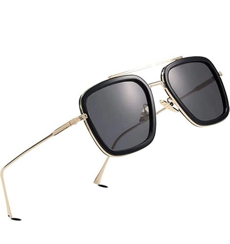 Golden Devew Tony Stark Sunglasses Vintage Square Metal Frame