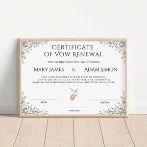 Vow Renewal Certificate Editable Wedding Vows Renewal Certificate Canva Template Printable