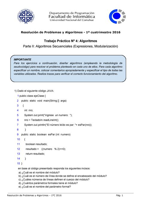 RPA TP4 Algoritmos Sec Mod 2016 De Problemas Y Algoritmos Cuatrimestre 2016 Trabajo 4