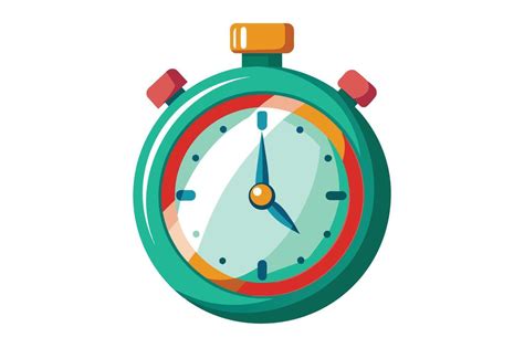 A Cartoon Illustration Of A Green Stopwatch With Red And Yellow Accents
