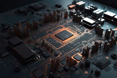 Close Up Shot Of Circuit Cyberspace Board With Computer Motherboard