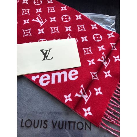 Louis Vuitton X Supreme Monogram Wool Cashmere Logo Scarf LV Supreme