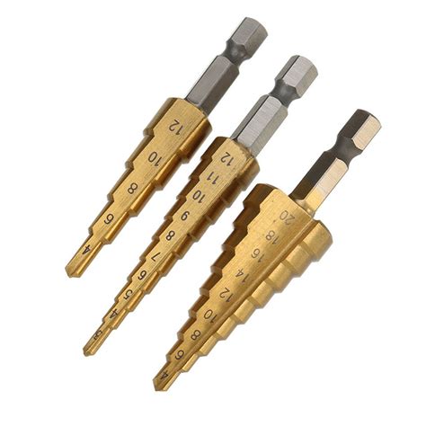 3pcs 14 Inch Hex Shank Hss Titanium Coated Step Drill Bit Set 3 124