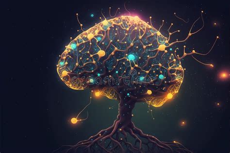 generative ai drawing illustration of a brain with tree shaped neural