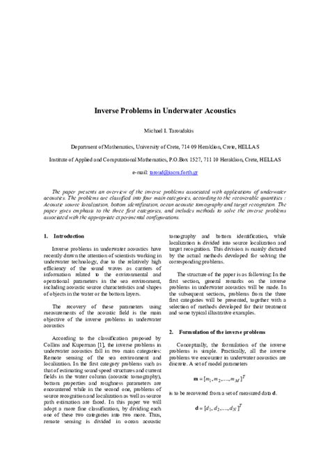 Pdf Inverse Problems In Underwater Acoustics