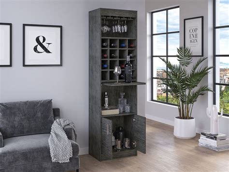 Bar Cabinet Modoc One Extendable Shelf Sixteen Wine Cubbies One She