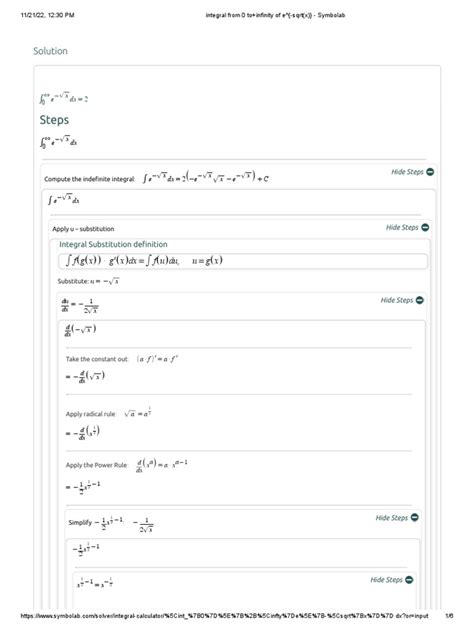 Integral From 0 Toinfinity Of E Sqrt X Symbolab Download