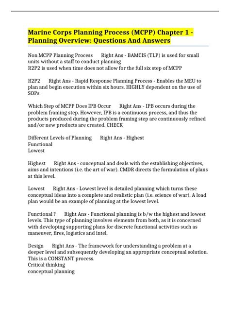 Marine Corps Planning Process Mcpp Chapter 1 Planning Overview