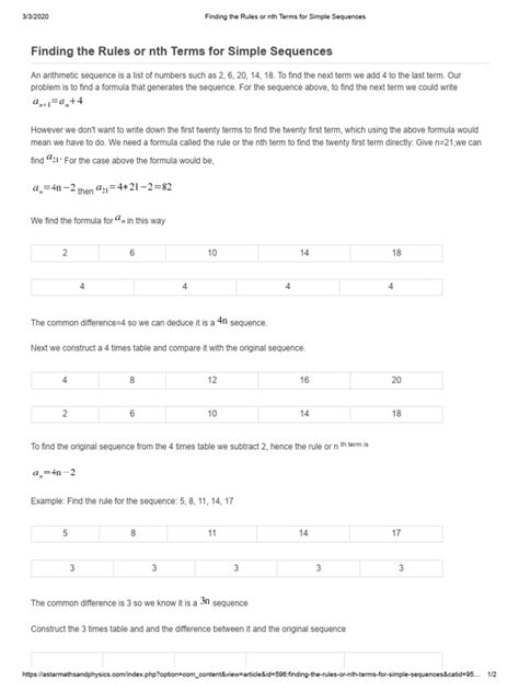 finding the rules or nth terms for simple sequences pdf elementary mathematics