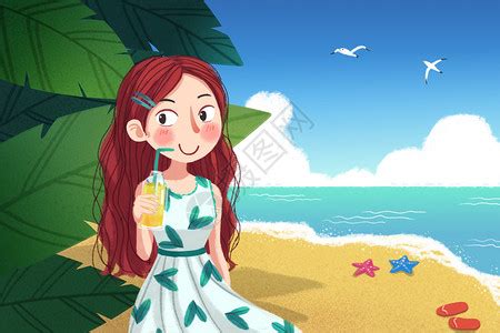 夏日海边自拍毕业照插画图片下载 正版图片400219623 摄图网