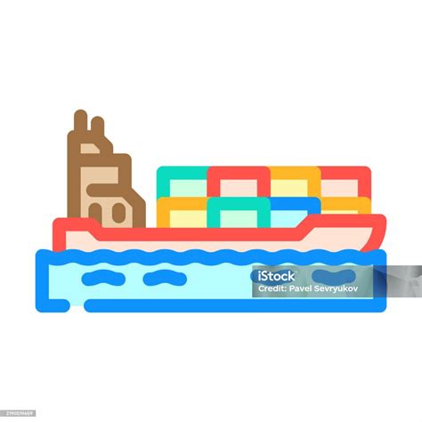 컨테이너 선박 수송 해양 색상 아이콘 벡터 일러스트 레이 션 갤리온선에 대한 스톡 벡터 아트 및 기타 이미지 갤리온선 고물 닻을 내림 Istock