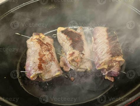 Traditional German Food Beef Roulade With Cabbage And Mashed Potatoes Stock Photo At