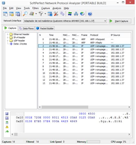 Análisis De Conexiones Udp Con Softperfect Network Protocol Analyzer