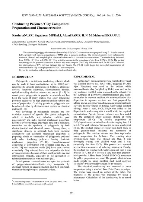 Pdf Conducting Polymer Clay Composites Preparation And Characterization