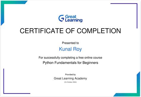 Kunal Roy On Linkedin Learning Python Greatlearning Certificate