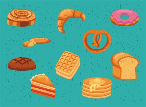 Diez Iconos De Pastelería Dulce Vector Premium