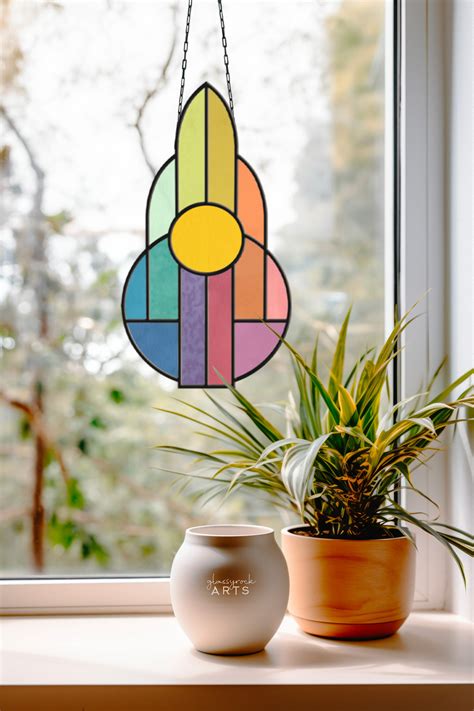 Art Deco Abstract Rainbow Stained Glass Pattern Glassyrock Arts