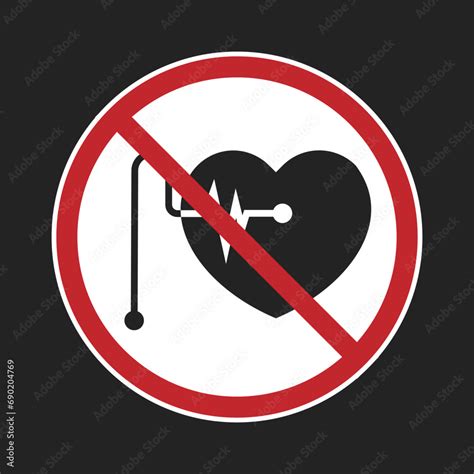 Sticker Lebel Design Restriction Pacemaker Sign Do Not Use Pacemaker In Red Crossed Out Round