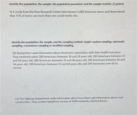 Solved Identify The Population The Sample The Population Chegg