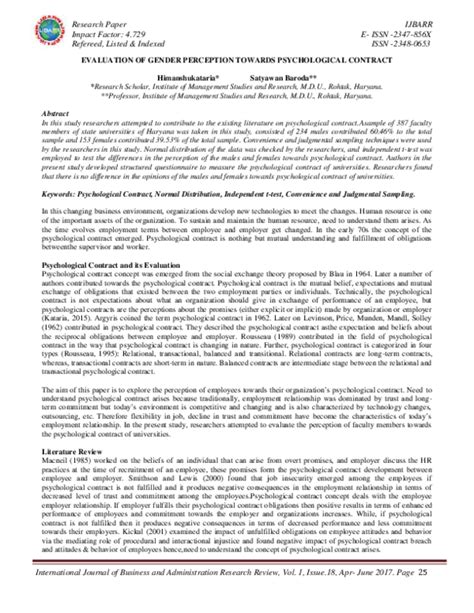 Pdf Evaluation Of Gender Perception Towards Psychological Contract