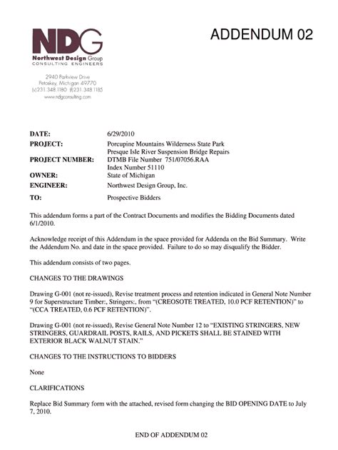 Fillable Online Addendum 02 Owner Engineer 6 29 2010 Porcupine