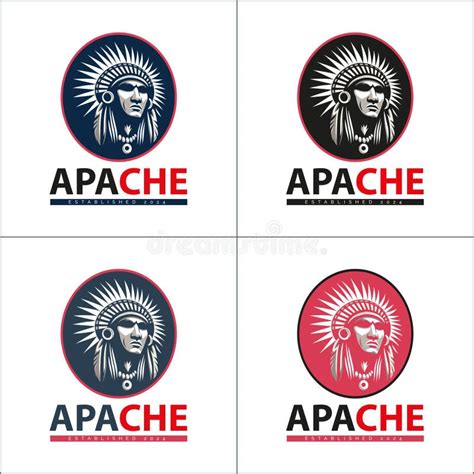 Apache Indian Aztec Native American Warrior Tribes Face Head Logo Set