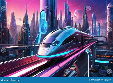 Futuristic Train On Aerial Rails Generative Ai Stock Illustration