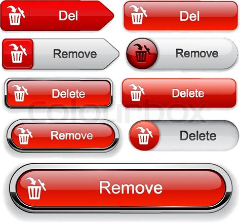 Delete High Detailed Web Button Collection Stock Vector Colourbox