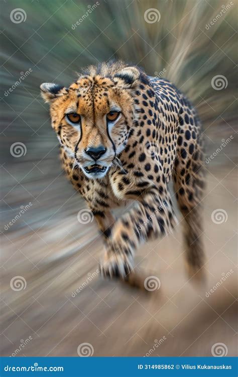 High Speed Cheetah In Motion Sprinting Cheetah Captured In Dynamic Blur