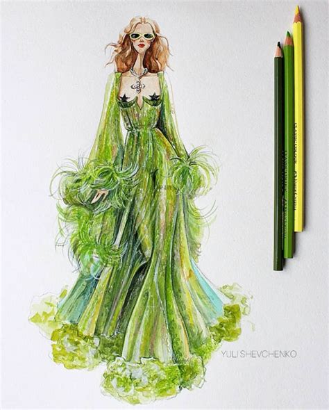 A Drawing Of A Woman In A Green Dress