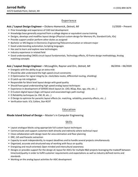 Asic Layout Design Engineer Resume Samples Velvet Jobs