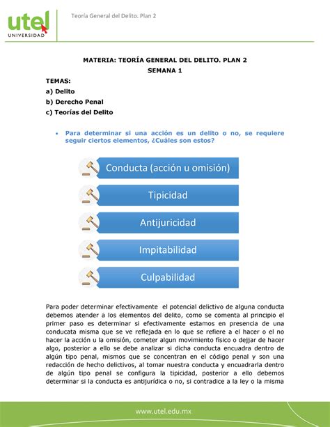 Teoria Del Delito Materia TeorÍa General Del Delito Plan 2 Semana 1