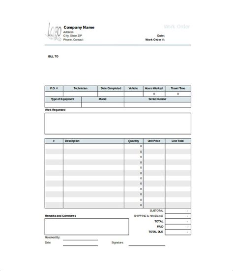 Work Order Template Free Word Excel PDF Document Download Free Premium Templates