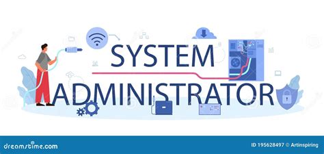 System Administrator Typographic Header People Working On Computer Stock Vector Illustration