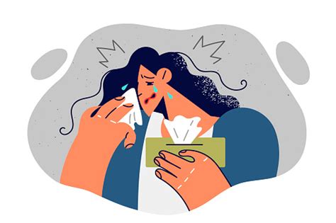 우는 여자는 종이 타월로 눈물을 닦고 난치병에 대해 알게 된 후 고통받습니다 개념에 대한 스톡 벡터 아트 및 기타 이미지