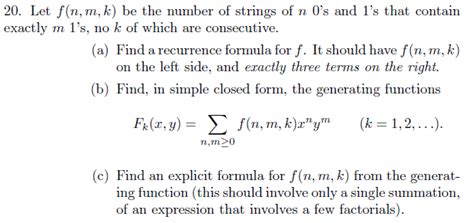 Combinatorics How Many Strings Of Length N With M Ones Have No