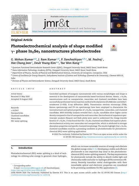 Pdf Photoelectrochemical Analysis Of Shape Modified Phase In2se3