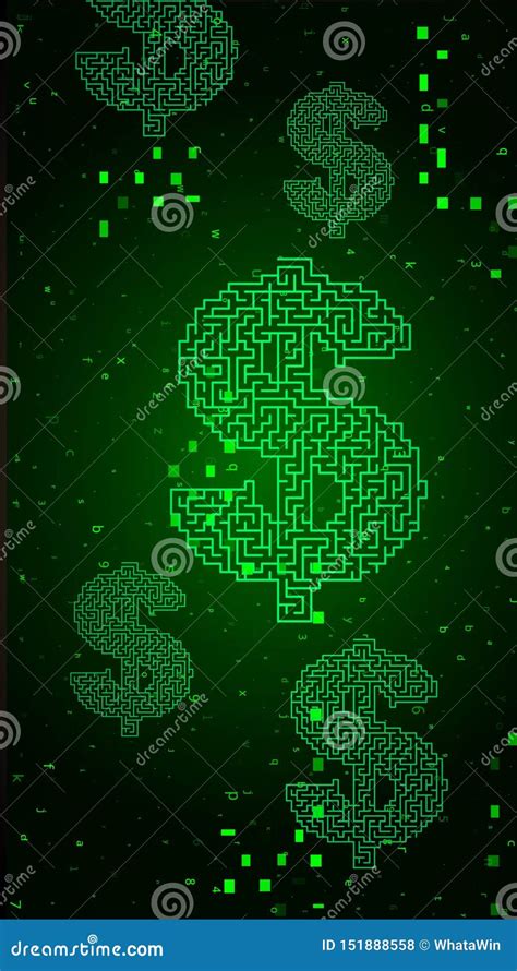 Digital Binary Code On Green With Dollars Stock Vector Illustration